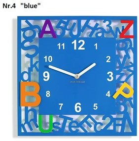 Dětské hodiny na zeď s barevnými písmenky Modrá