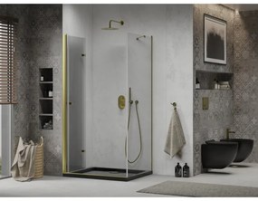 Mexen Lima, sprchový kout se skládacími dveřmi 100 (dveře) x 80 (stěna) cm, 6mm čiré sklo, chromový profil + slim sprchová vanička černá + zlatý sifon, 856-100-080-50-00-4070G