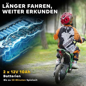 HOMCOM Dětská elektrická motorka 12V s klaksonem a světlem, 8-16 km/h, otočný plyn, pro děti 8-12 let, zelená