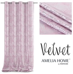 Závěs AmeliaHome Velvet Silver Leaves růžový