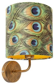 Vintage nástěnná lampa zlatá s odstínem samet 20/20/20 páv - mat