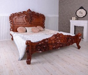 Dřevěná postel Vyřezávaná 160x200 Retro styl Mahagon Antyki24