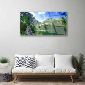 Obraz na skle Hora Jezero Příroda 100x50 cm
