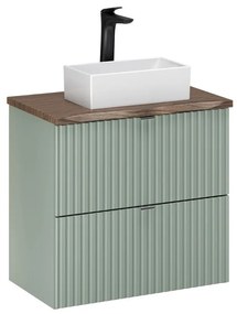 Závěsná skříňka Line Reed Green Gaja s deskou a umyvadlem 60 cm zelená/dub casella