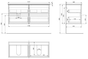 Aqualine Paneda Strip koupelnová skříňka 119 x 55 x 45,2 cm pod dvojumyvadlo dub emporio hnědá PN312