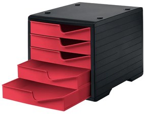 Třídící box, 5 zásuvek, černá/červená