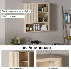 HOMCOM Nástěnná skříňka do koupelny s nastavitelnými policemi, sklápěcími dveřmi a zakřiveným designem 60x20x62 cm Přirodní