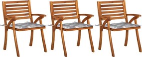 vidaXL Zahradní jídelní židle s poduškami 3 ks masivní akáciové dřevo [3060781] Barva: Vzor šedá kostka
