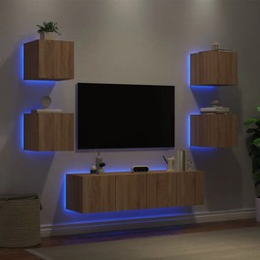 6Dílná Obývací Stěna S Led Kompozitní Dřevo - Hnědý dub