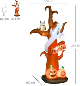 HOMCOM Samonafukovací Halloween dekorace s LED světly, včetně ventilátoru a upevňovacího materiálu, 156 cm x 107 cm x 274 cm