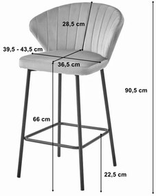 Set tří barových židlí GATTA sametové granátové (černé nohy) 3 ks