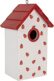 Bílo-červená dřevěná ptačí budka s beruškami Birdhouse - 15*10*22 cm