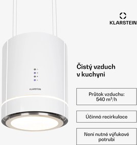 Klarstein Tron Ambience, digestoř, 38 cm, ostrůvková, 540 m³/h, LED, bílá