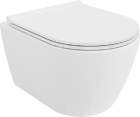 Mexen Carmen, závěsná WC mísa 490x365x340 mm, Rimless Tornádo + WC sedátko z duroplastu, bílá lesklá, 30880500T
