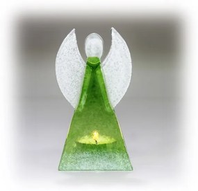 BDK-GLASS Skleněný svícen anděl 12cm - zelený