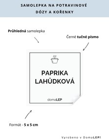 Samolepka na kořenky PAPRIKA LAHŮDKOVÁ průhledná 5 × 5 cm tučné písmo