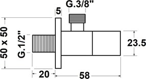Sapho rohový ventil s rozetou hranatý 1/2 x 3/8 chrom SL111