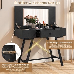 Costway Toaletní stolek s velkým zrcadlem a nabíjecí stanicí a odklápěcím víkem