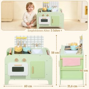 Dětská hrací sada do kuchyně, MDF, 15 doplňků, skříňky, 40 cm, od 3 let, zelená