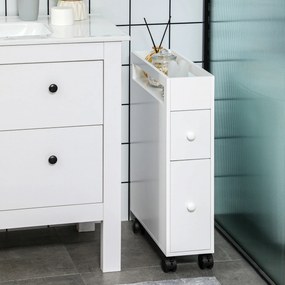 Kleankin úložný kabinet do koupelny s 4 kolečky, 2 zásuvkami a otevřenou policí, 16x49,5x66cm, bílý