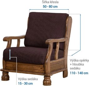 Super strečové potahy NIAGARA čokoládová křeslo s dřevěnými rukojeťmi (š. 50 - 80 cm)