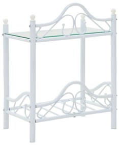 Noční stolek z oceli a tvrzeného skla 45 x 30,5 x 60 cm bílý