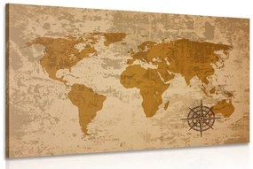 Obraz stará mapa světa s kompasem - 120x80 cm