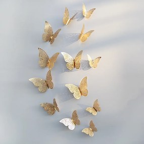 Samolepka na zeď "Metalické Motýli - Zlaté" 12 ks 8-12 cm