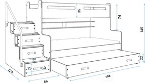 SMB Dětská patrová postel se šuplíky a přistýlkou MAXI 5, 80+120x200 cm Barva šuplíku: Modrá