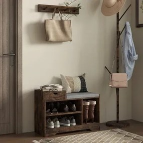 HOMCOM Nábytek a botníková lavice, 1 zásuvka a 3 přihrádky, kapacita 5 párů, MDF, 76,5 x 30 x 52 cm, hnědá