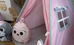Dětský stan TEEPEE (TÝPÍ) ANIMALS s doplňky - RŮŽOVÁ PARTIČKA - růžový/šedý