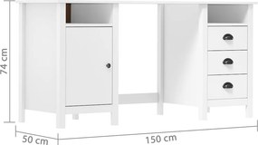 Psací stůl Hill bílý 150 x 50 x 74 cm masivní borové dřevo 289000