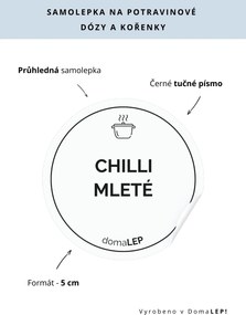 Samolepka na kořenky CHILLI MLETÉ průhledná 5 cm tučné písmo