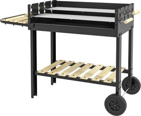 Gril na dřevěné uhlí Outsunny s nastavitelným dvojitým grilem, 2 kola a 2 policemi, rozměr 113L x 53,5W x 82,5H cm Černý | Aosom