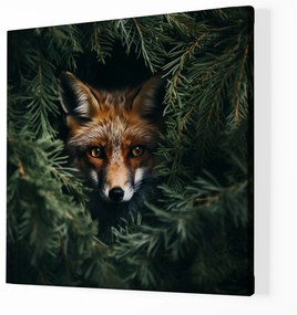Obraz na plátně - Liška schovaná v jehličí FeelHappy.cz Velikost obrazu: 60 x 60 cm