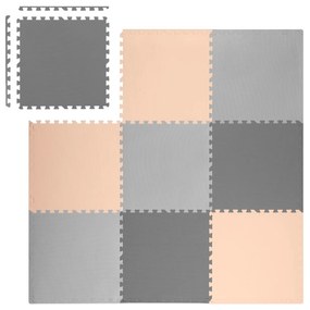 Ricokids šedo-broskvová velká pěnová podložka puzzle 180x180 cm 9 ks pro dětské hřiště a bezpečné hraní