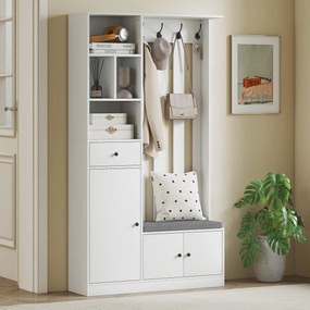 HOMCOM 180 cm skříň na předsíň s věšákem na oblečení, botníkem, 4 háčky, otevřené odkladací plochy, MDF, bílá