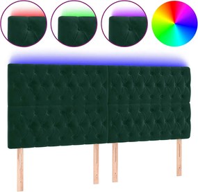 Čelo postele s LED tmavě zelená 180x7x118/128 cm samet 3122823
