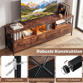 Costway Televizní stolek s LED a 4 textilními zásuvkami, hnědý