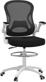Ergonomická kancelářská židle Vinsetto z prodyšné látky s nastavitelnou výškou a sklopnými područka, 59x65x110-130 cm, bílá a černá | Aosom
