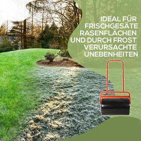 Válec na trávník Outsunny 50 cm široký, zahradní válec plnitelný 38 l vody/ 62 kg písku, ruční válec s rukojetí ve tvaru U, ocelový válec na trávník,…