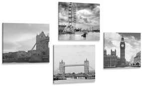 Set obrazů tajemný Londýn v černobílém provedení - 4x 60x60 cm