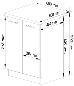 Dolní kuchyňská skříňka Ozara S60 2D (bílá + grafit lesk). 1071113