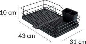 Odkapávač na nádobí s plastovou rohoží, černý