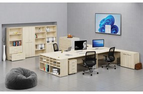 Kombinovaná kancelářská skříň PRIMO WOOD, dveře na 4 patra, 2128 x 800 x 420 mm, dub přírodní