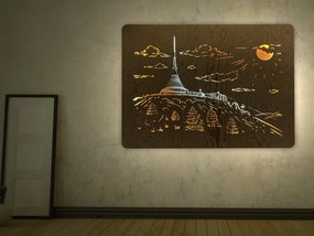 Li-Go "Ještěd" světelný obraz s baterií 90x62cm varianta ovládání: manuál/pohybové čidlo, provedení povrchu: bříza