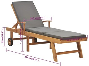 vidaXL Marketos Zahradní lehátko s poduškou masivní teakové dřevo tmavě šedé