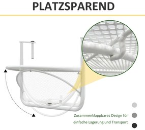 Outsunny Balkonový závěsný stolek půlkruhový, výškově nastavitelný, Ø30 cm, bílý, 60 x 45 x 50 cm 84B-295WT