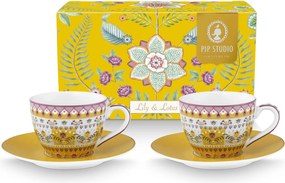 Pip Studio Lily & Lotus sada 2ks espresso šálků s podšálky 100ml, žlutá (sada 2 hrnků v dárkovém balení)