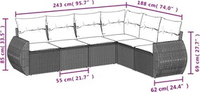 6dílná zahradní sedací souprava s polštáři černá polyratan 3221406